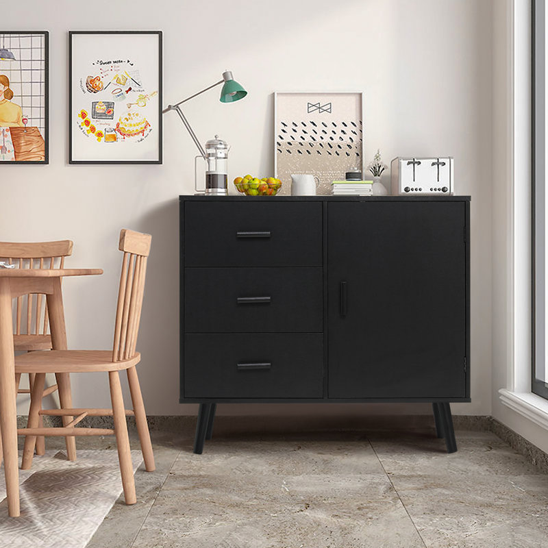 Floor Storage Cabinet with Door 3 Drawers Corrigan Studio Color Black